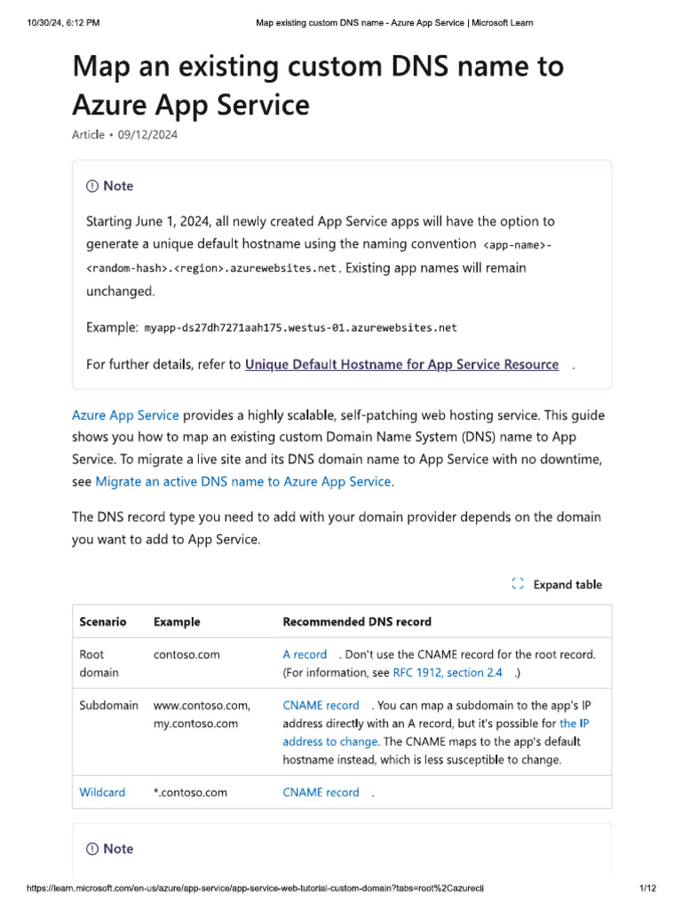 Map An Existing Custom DNS Name To Azure App Service | PDF