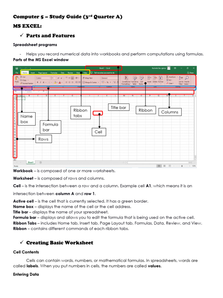 Computer 5 3rd Quarter A Study Guide | PDF | Spreadsheet | Microsoft Excel