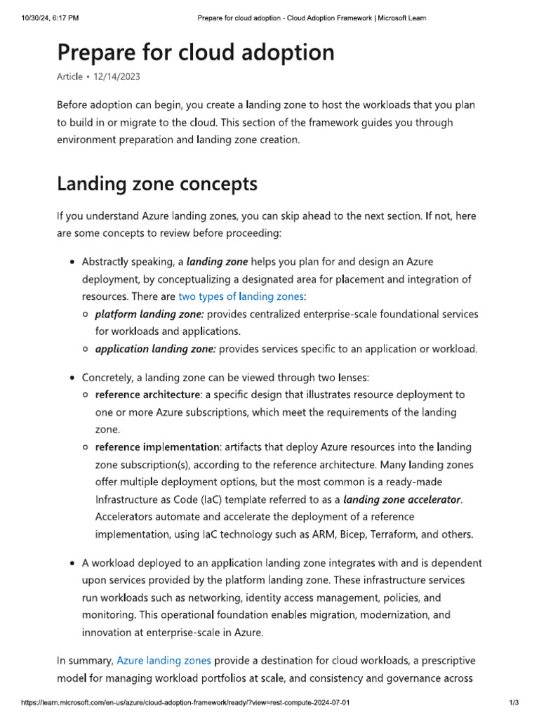 Prepare For Cloud Adoption | PDF