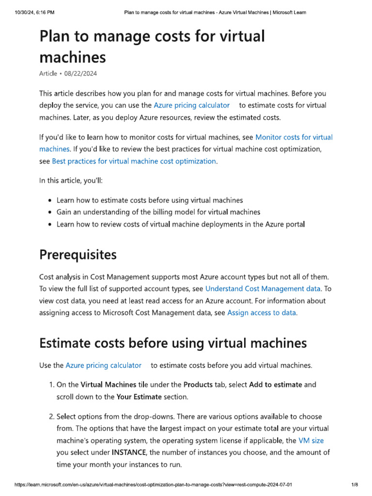 Plan To Manage Costs For Virtual Machines | PDF
