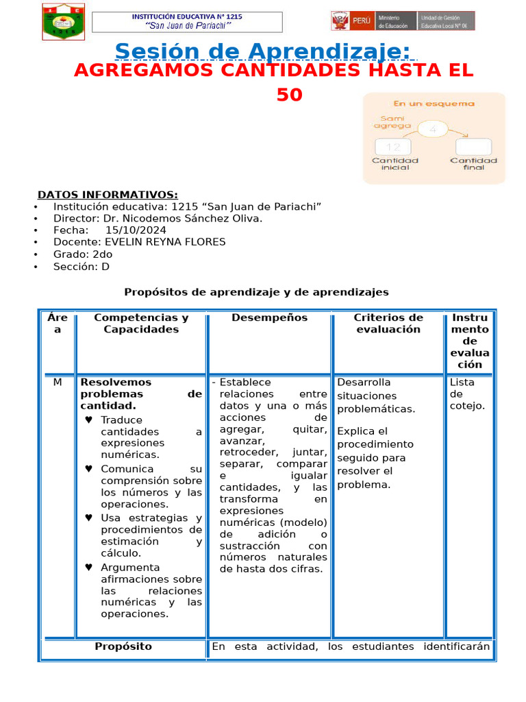 Agregamos Cantidades hasta 50 | PDF | Evaluación | Aprendizaje
