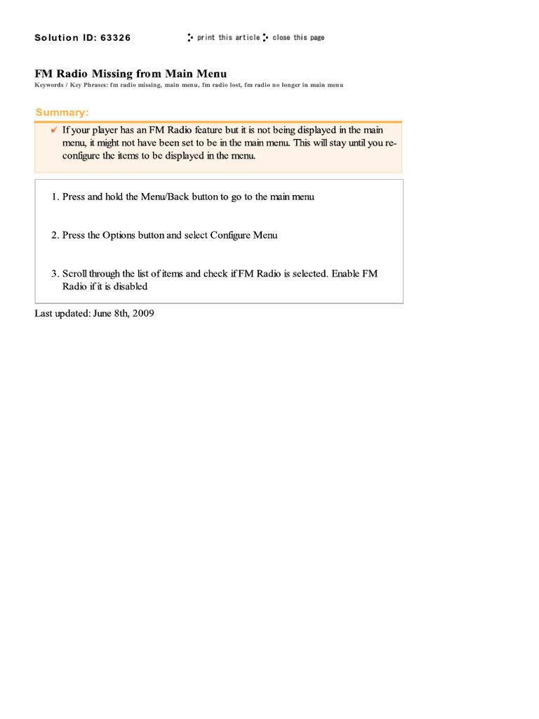 FM Radio Missing From Main Menu | PDF