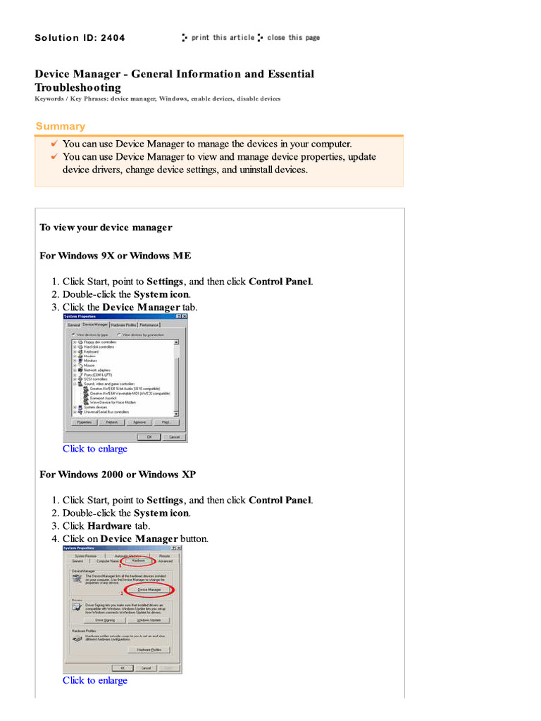Device Manager - General Information and Essential Troubleshooting | PDF