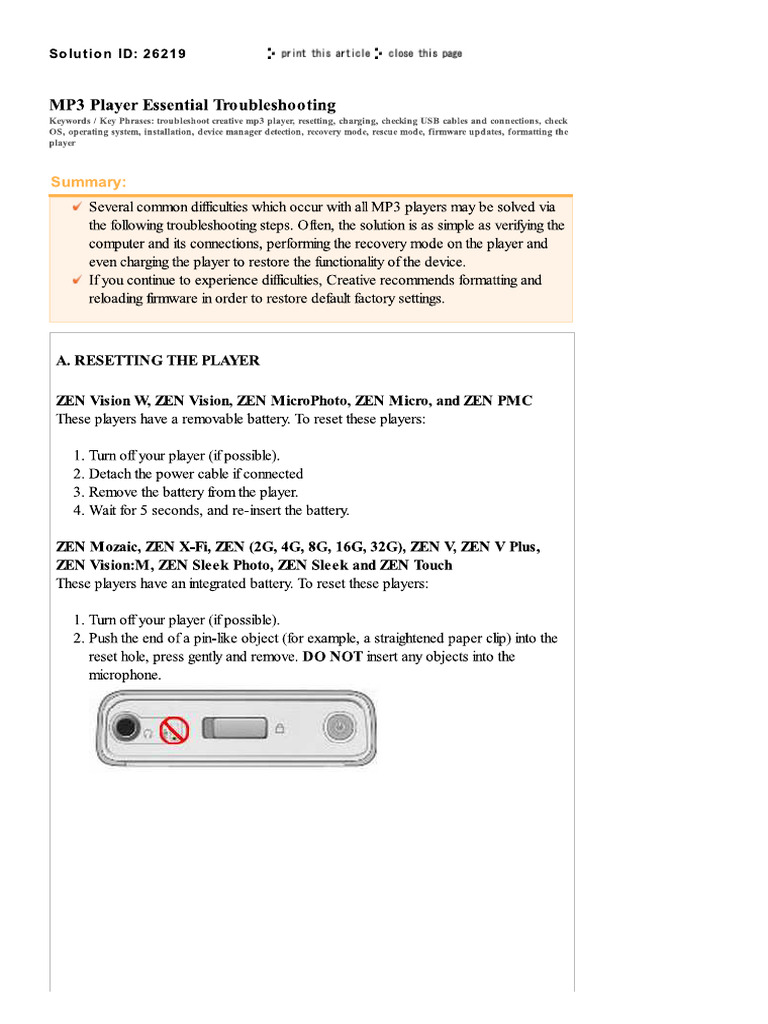 MP3 Player Essential Troubleshooting | PDF