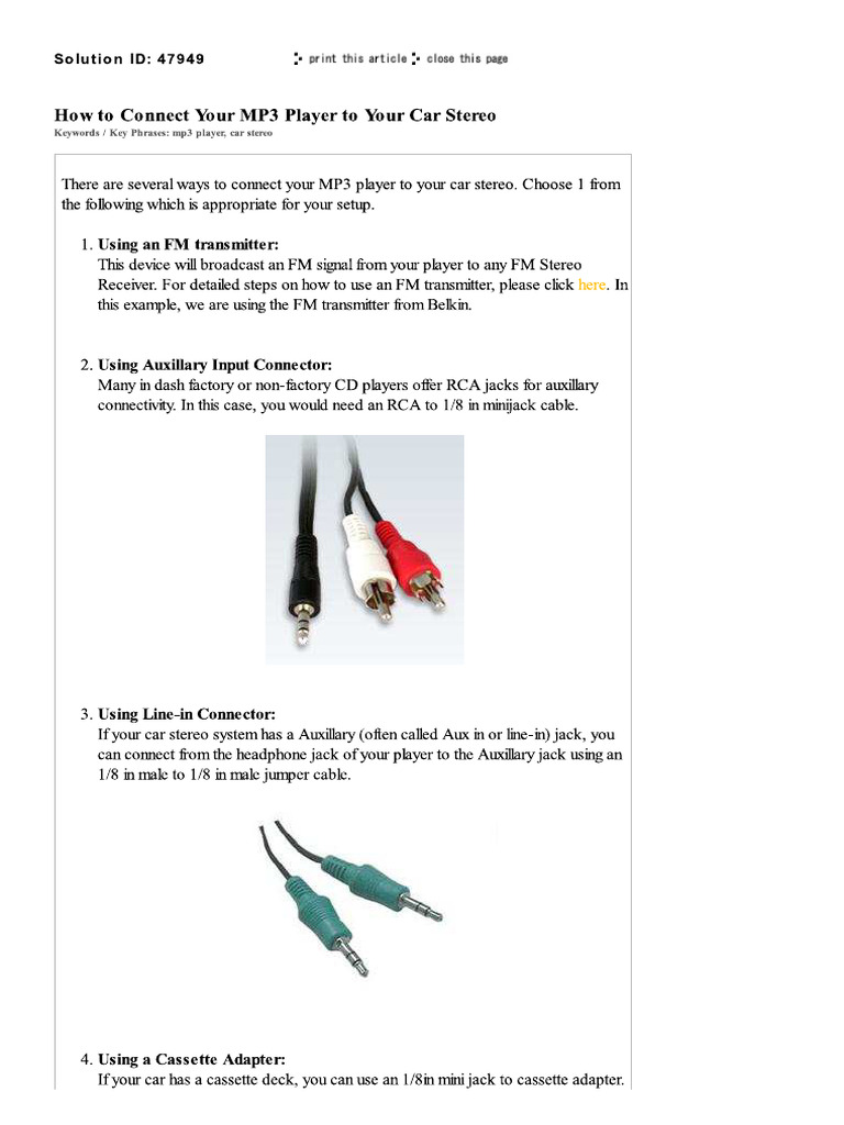 How To Connect Your MP3 Player To Your Car Stereo | PDF