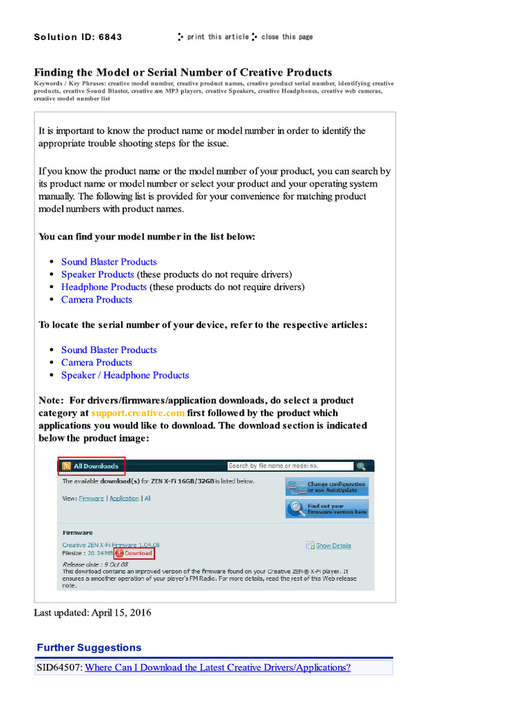 Finding The Model or Serial Number of Creative Products | PDF