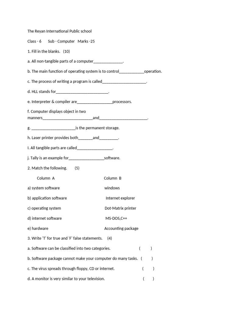 Computer Class - 6 | PDF