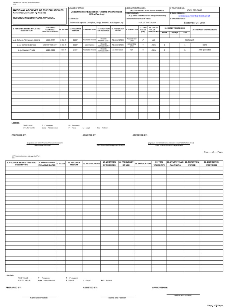 Nap Form No. 1 Records Inventory | PDF | Computing