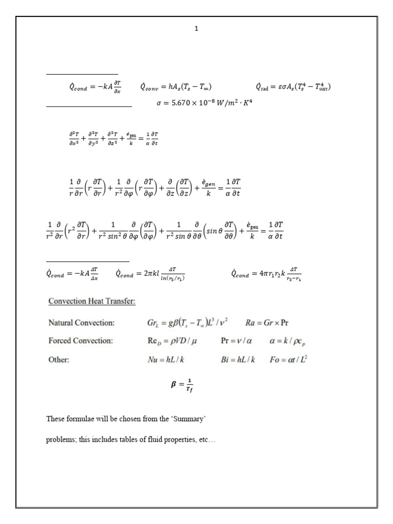 Formula Sheet For Final | PDF