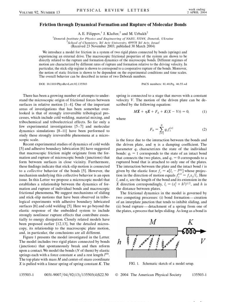 Friction Through Dynamical Formation and Rupture of Molecular Bonds ...