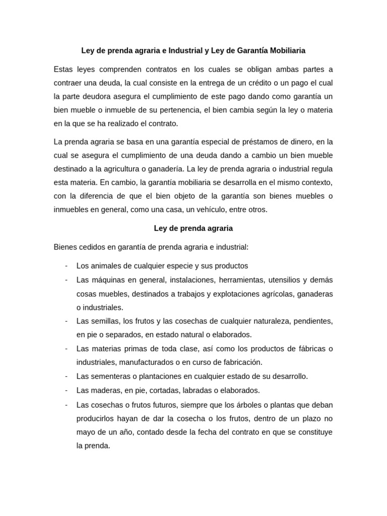 Ley de Prenda Agraria e Industrial | PDF | Agricultura | Pagos