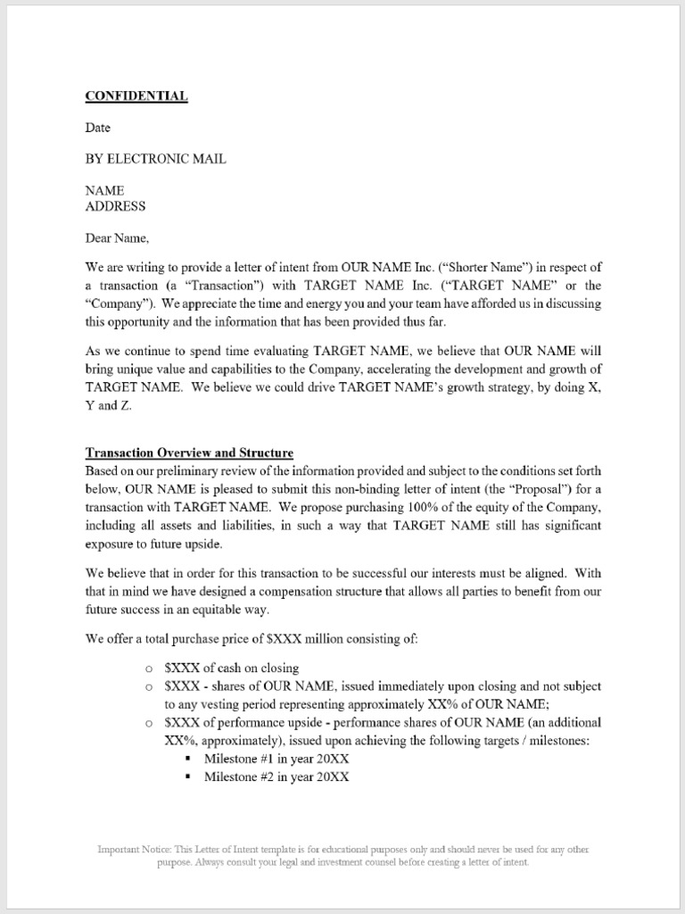 Sample Letter of Intent | PDF