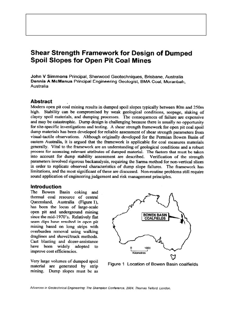 003 Simmons Et Al (2004) - ShShear Strength Framework For Design of Dumped Spoil Slopes For Open ...