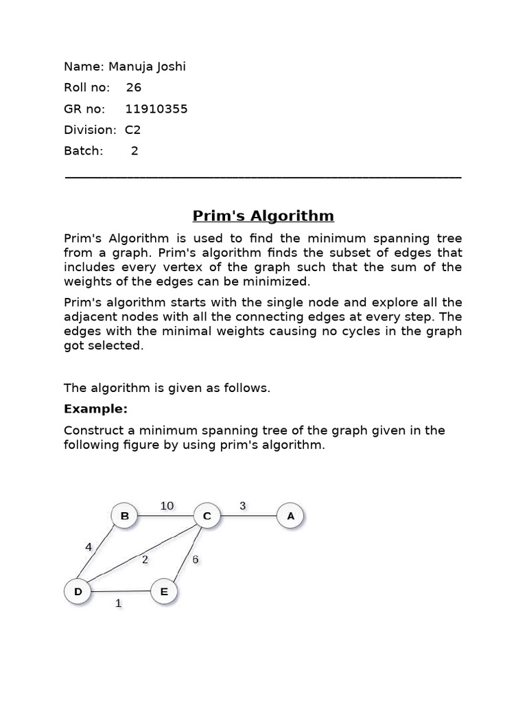 Prims and Kruskal - ET - C2 - Roll No - 26 | PDF | Theoretical Computer Science | Graph Theory
