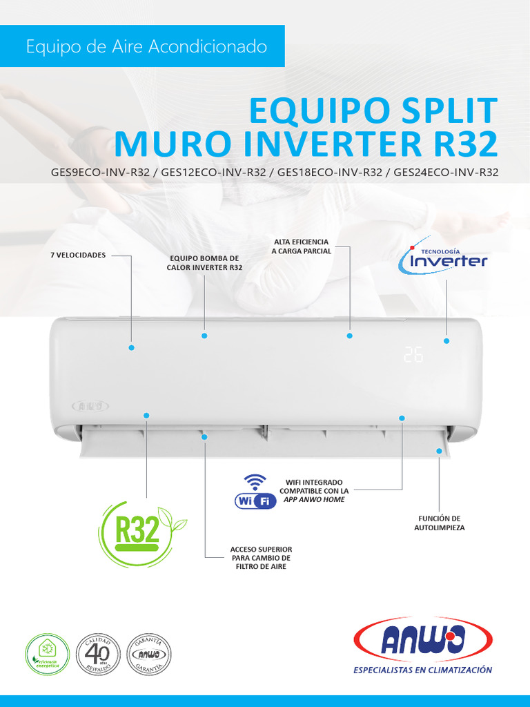 Ficha Aire Acondicionado Anwo Inverter R32 | PDF | Aire acondicionado | Wifi