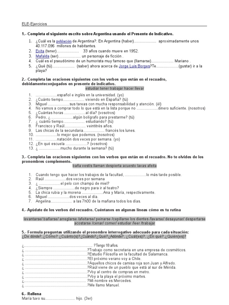 Ejercicios de Presente y Pretérito en Español | PDF | Verbo | Idiomas