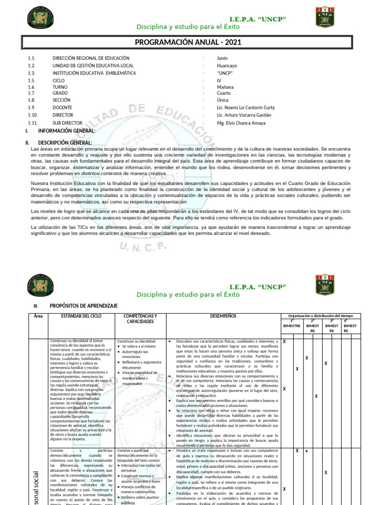 Cuarto Grado Programacion Anual | PDF | Entorno natural | Experiencia