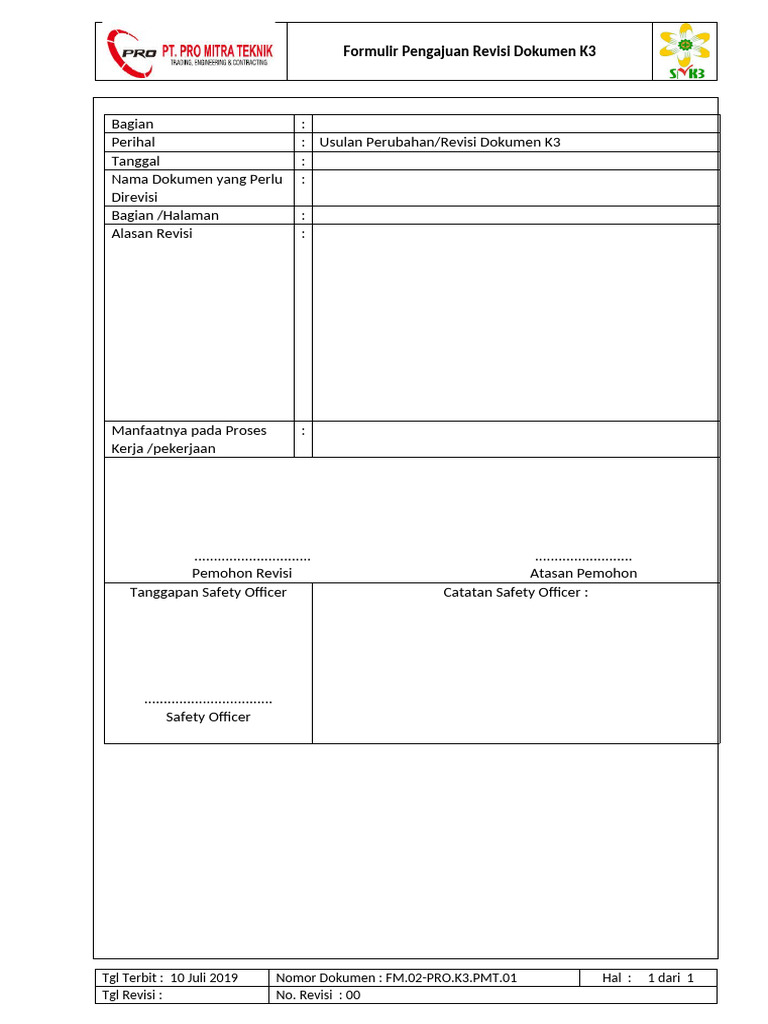 2 - Formulir Pengajuan Revisi Dokumen K3 | PDF | Hukum | Komputer