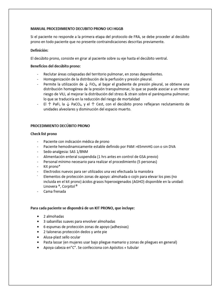Manual Procedimiento Prono Covid19 HGGB | PDF | Hombro