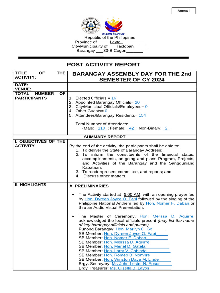 Annex I Post Activity Report Template | PDF