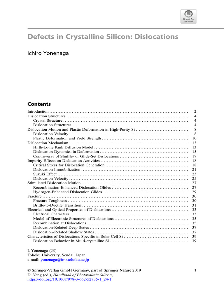 Defects in Crystalline Silicon: Dislocations: Ichiro Yonenaga | PDF | Dislocation | Yield ...