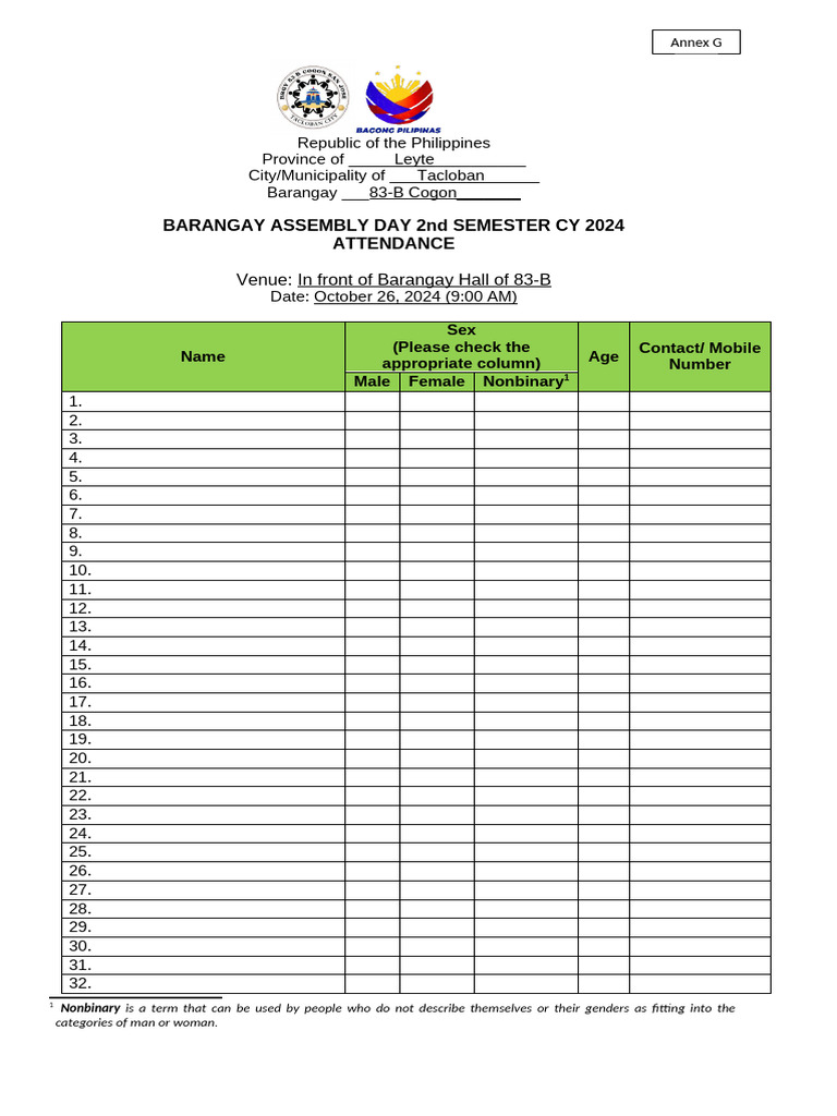 Barangay Assembly Attendance 2024 | PDF | Discrimination | Identity ...