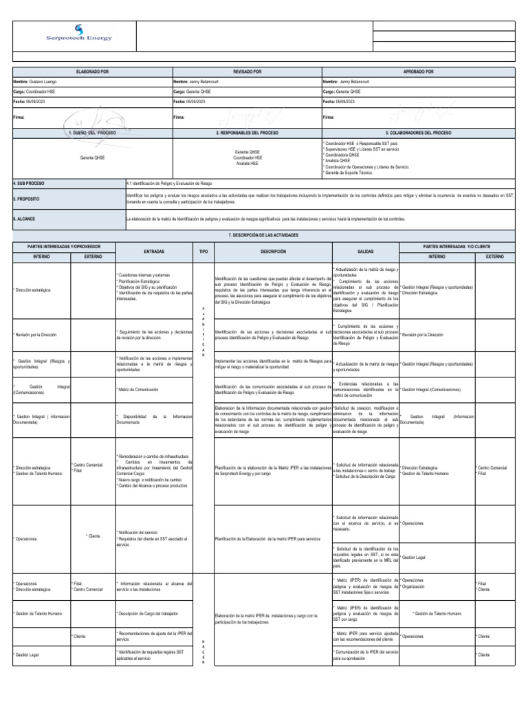 Seg-Gss-Prc-001 Caracterizacion GSS | PDF | Evaluación de riesgos | Planificación