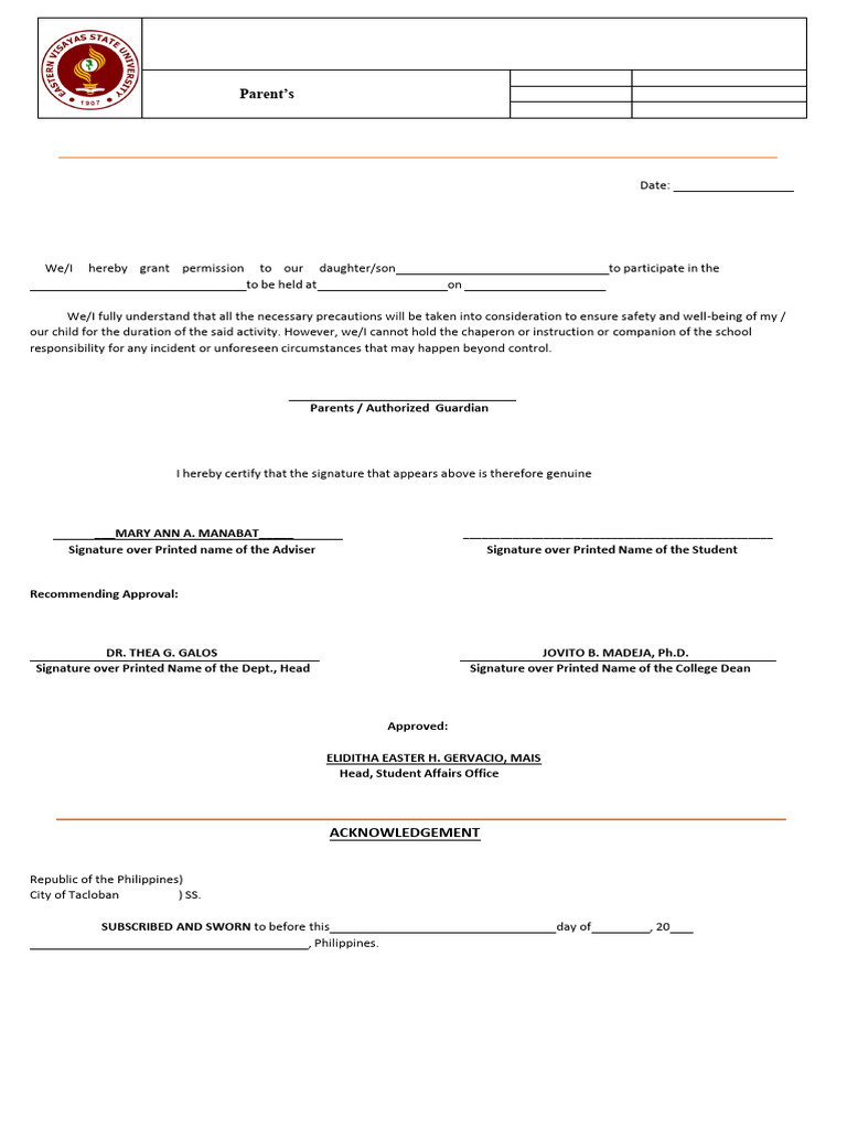 Parents Permit Waiver Attachement 2024 | PDF