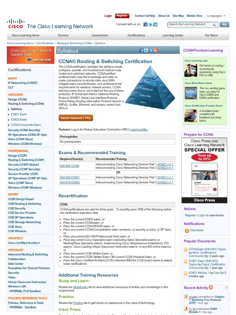 Cisco CCNA Syllabus | PDF | Cisco Certifications | Computer Networking