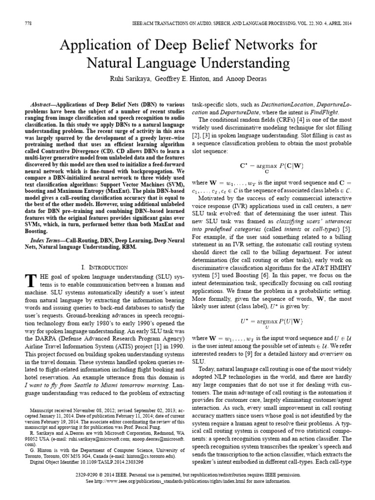 Application of Deep Belief Networks For Natural Language Understanding ...