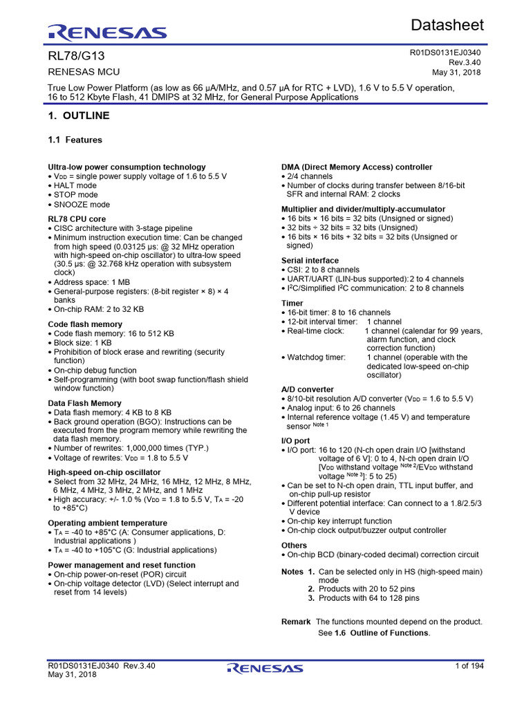 Datasheet: 1. Outline | PDF | Computer Engineering | Integrated Circuit