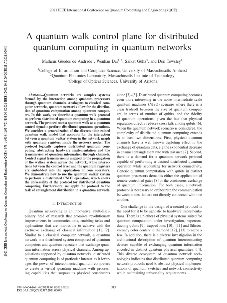 A Quantum Walk Control Plane For Distributed Quantum Computing in Quantum Networks | PDF ...