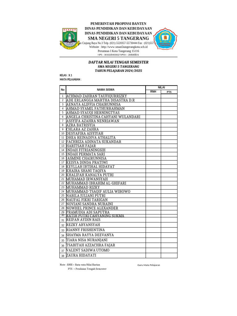Format Nilai Pekan Ulangan 2024-2025 | PDF