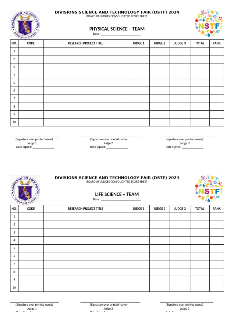DSTF Judges Consolidated Score Sheet Team & Individual | PDF ...