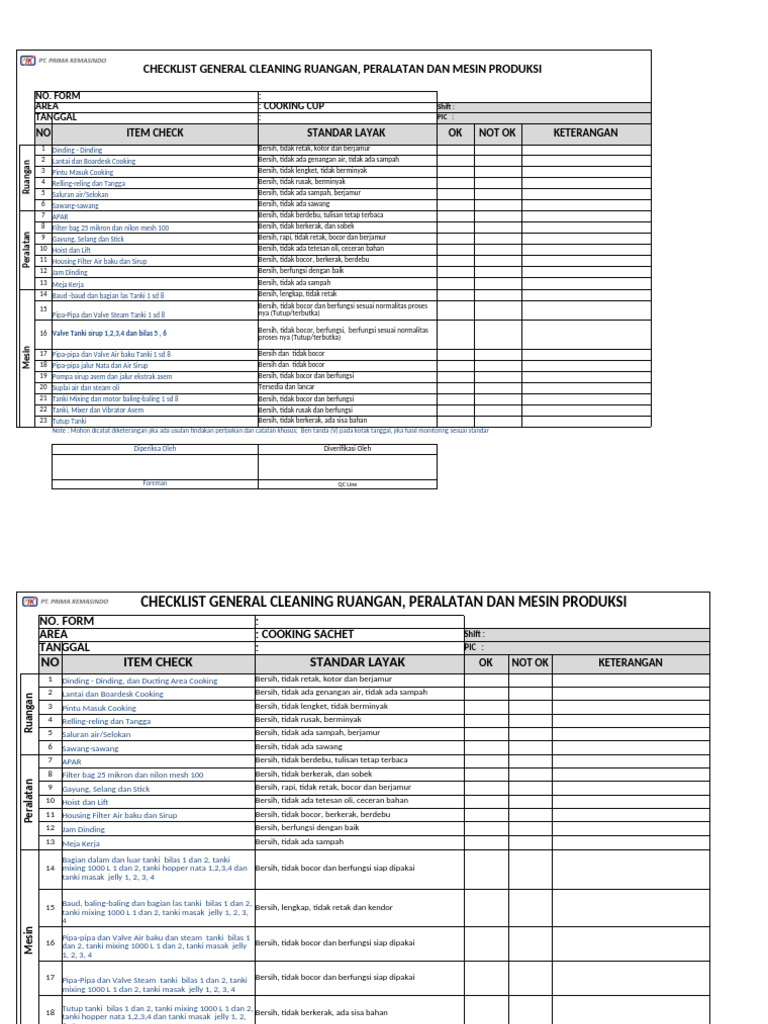 Ceklist General Cleaning | PDF