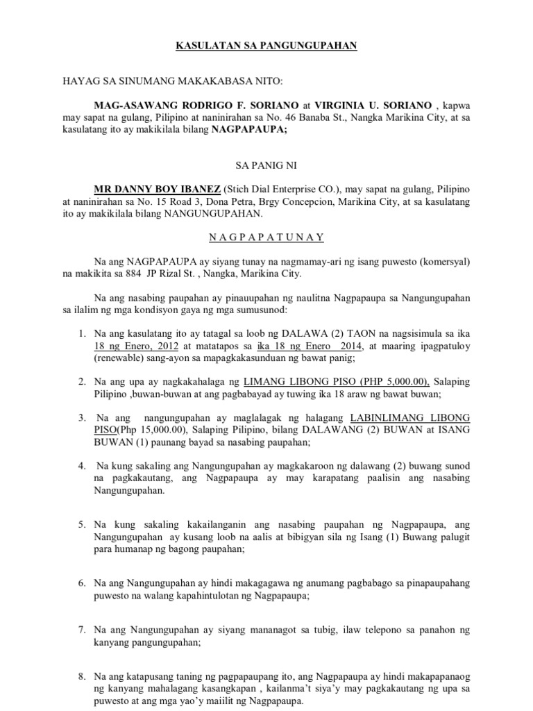 Kasulatan Sa Pangungupahan | PDF