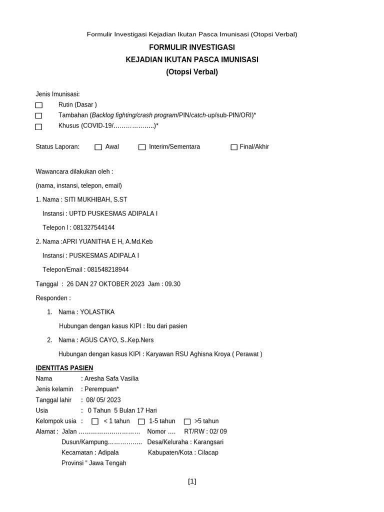 Form Kipi 1 | PDF | Kesehatan Holistik | Sains & Matematika