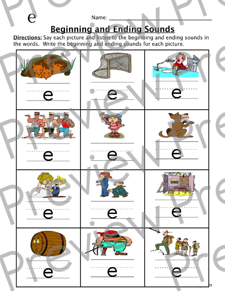 Beginning Ending Sounds Worksheet e 1 Preview | PDF