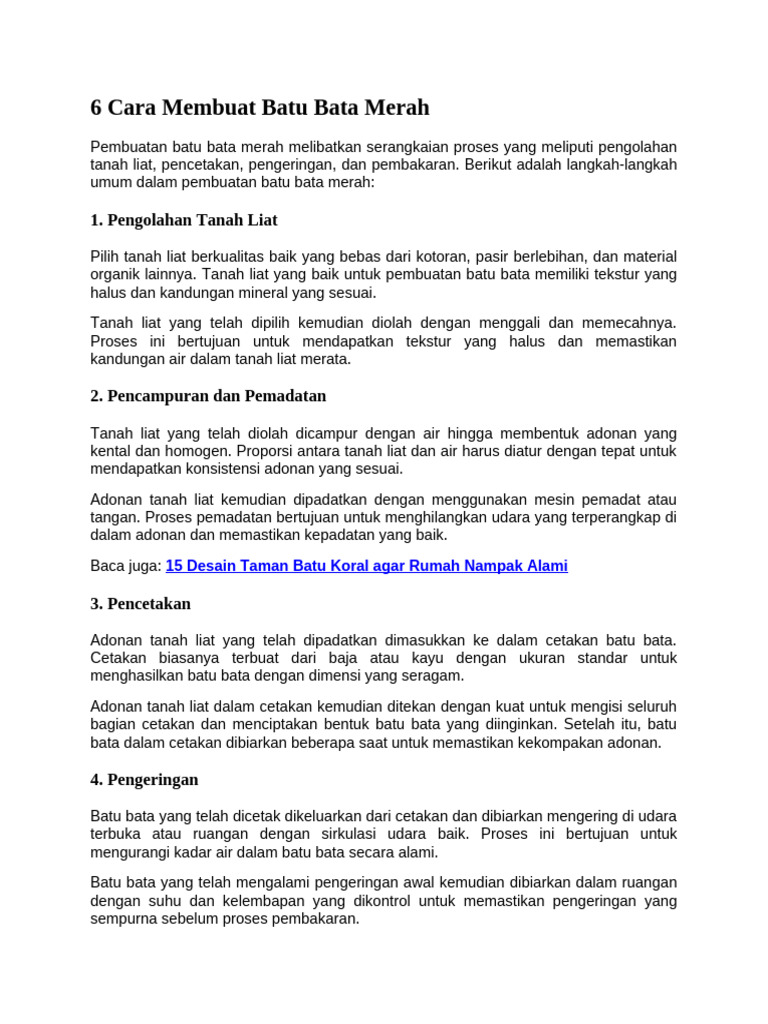 6 Cara Membuat Batu Bata Merah | PDF | Griya & Taman