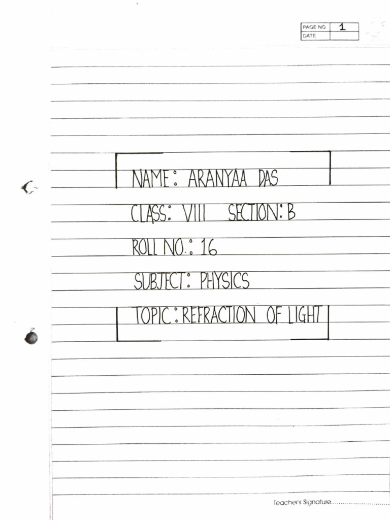 Class 8 Physics Project Refraction of Light | PDF | Refraction | Electromagnetic Radiation