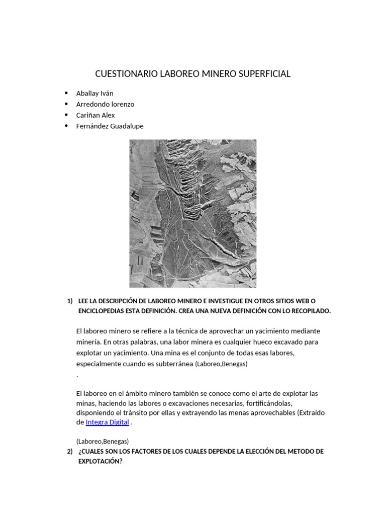 Cuestionario Laboreo Minero Superficial | PDF | Minería | Materiales ...
