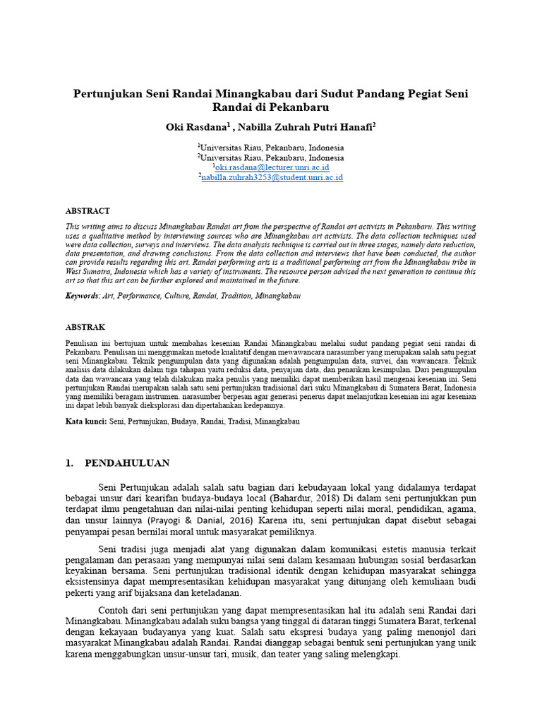 Pertunjukan Seni Randai Minangkabau Dari Sudut Pandang Pegiat Seni ...