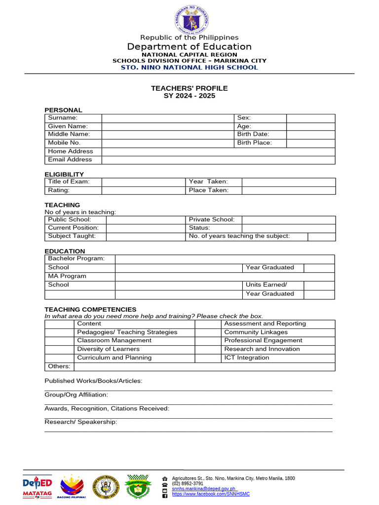 Teacher Profile Template for DepEd | PDF | Teachers | Cognition