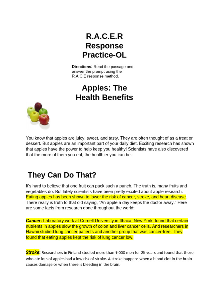 (?apple RACER Response) Apple RACE Practice-OL - Color Coded 1 2 | PDF ...