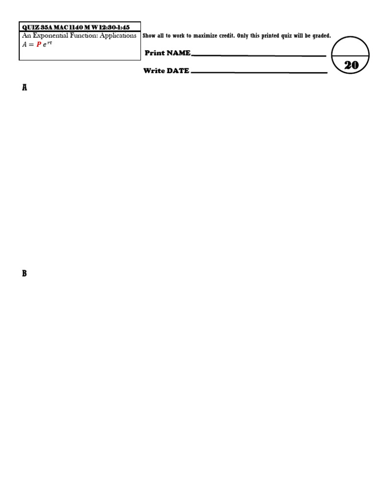 Quiz 35A Application Exponential Function | PDF