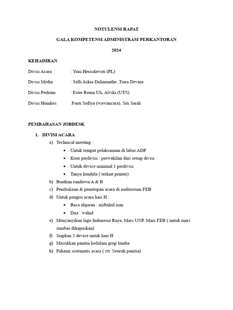 Rapat Persiapan Gala Kompetensi | PDF | Kajian Bahasa Asing | Seni