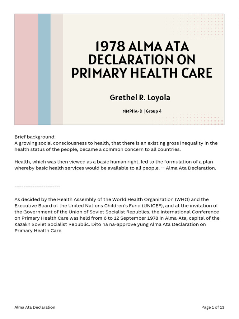 Alma Ata Declaration | PDF | Public Services | Social Programs
