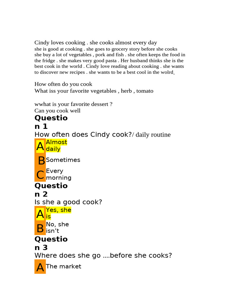 Cindy Loves Cooking | PDF | Foreign Language Studies