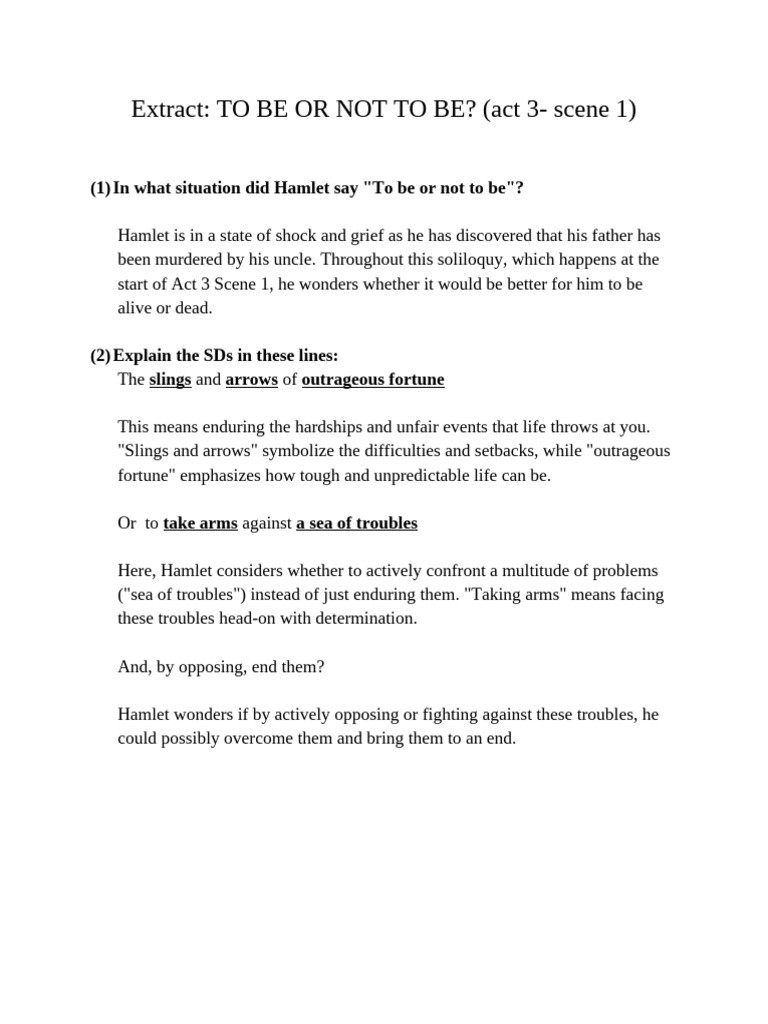 Hamlet's "To Be or Not to Be" Analysis | PDF