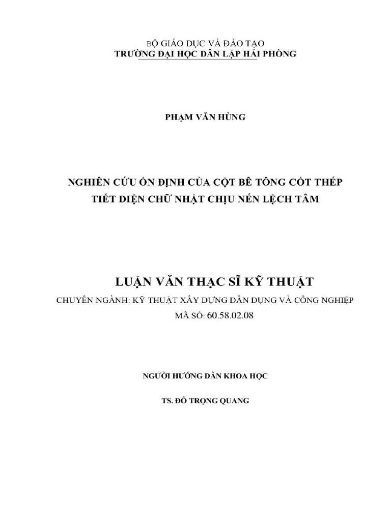 Luan Van On Dinh Cua Cot Be Tong Cot Thep Tiet Dien Chu Nhat Hay | PDF